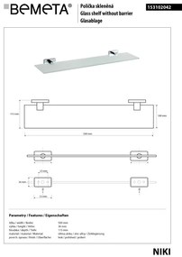 Bemeta Design NIKI: Polička, 500 mm, sklo -