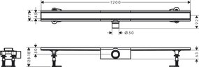 Hansgrohe RainDrain Compact ,úplná sada sprchového žlabu 1200 pro standardní instalaci, kartáčovaná nerezová ocel, HAN-56184800