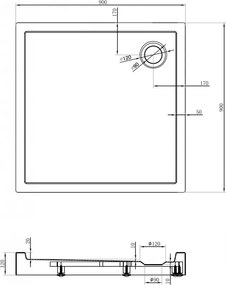 Mexen Flow+, čtvercová sprchová vanička 90 x 90 cm, bílá lesklá, 46S109090H
