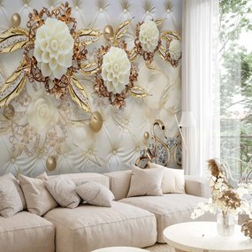 Fototapeta Elegance - abstrakce s texturou prošívání a zlatými ornamenty