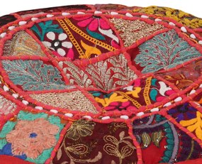 Sedací puf patchwork kulatý bavlna ruční výroba 40x20cm červený 246571