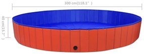 vidaXL Skládací bazén pro psy červený 300 x 40 cm PVC