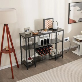Costway Průmyslový stojan na víno s držákem na sklenice, policemi a zásuvkami