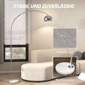 HOMCOM Stojací lampa, obloukový design s mramorovou základnou, 167 cm, stříbrná