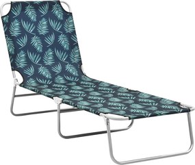 Skládací zahradní lehátko ocel a textil potisk se vzorem listů 310331