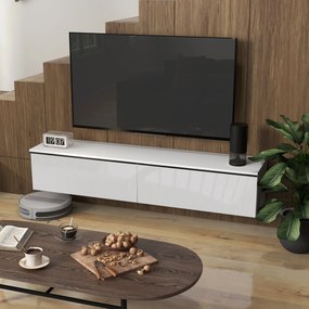 HOMCOM Nástěnný TV Stojan Dřevěný TV Konzole Koupelnová Skříň pro TV až 70 palců s Dveřmi s Lesklým Efektem, pro Obývací Pokoj, Ložnici, 160 x 35 x 3…