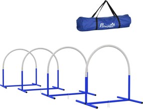 PawHut Agility Výcvikové Zařízení pro Psy, Sada Agility, 4-dílná sada překážek pro starší psy, výcviková sada se skladovací taškou, Modrá+Bílá, 88 x 6
