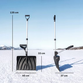 Outsunny Sněhový pluh 45 cm široký, plastová lopata na sníh s ergonomickou přídavnou rukojetí, odháněč sněhu s hliníkovou násadou a kovovým okrajem