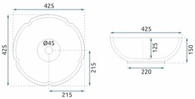 REA-U5666 - Umyvadlo na desku VIVIEN pr. 42,5 cm keramika/ornamentální vzor