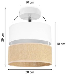 Nástěnné svítidlo JUTA, 1x jutové/bílé textilní stínítko, (možnost polohování), W