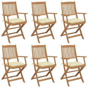 Skládací zahradní židle s poduškami 6 ks masivní akácie,  3074957
