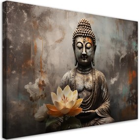 Obraz na plátně, socha buddhy s lotosovým květem - 100x70 cm