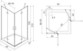 Novoterm Čtvercový sprchový kout NV-Flow 90x90 černá/transparent + vanička