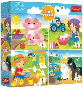 TREFL PUZZLE 4v1 Zvířátka na vsi 19x16cm 4-12 dílků skládačka tr34659