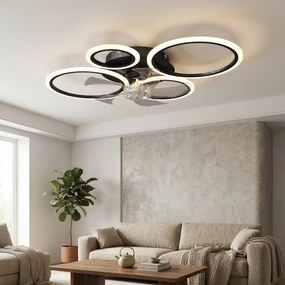 HOMCOM LED stropní ventilátor se světlem, tichý 30" (77 cm) s dálkovým ovládáním — 6 rychlostí, 3 teploty světla, DC motor, časovač — černý