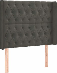 Čelo postele s LED tmavě šedé 93 x 16 x 118/128 cm samet 3124421