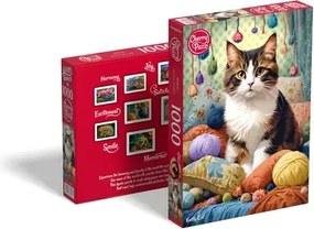 CHERRY PAZZI Puzzle Kočka v přízi / 1000 dílků / 50 × 70 cm