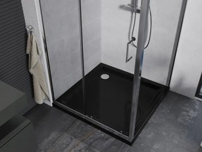 Mexen Apia sprchový kout s posuvnými dveřmi 100 (dveře) x 100 (stěna) cm, 5mm čiré sklo, chromový profil + černá sprchová vanička s chromovým sifonem, 840-100-100-01-00-4070