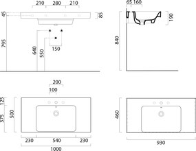 GSI GSI, NUBES keramické umyvadlo 100x50cm, s odkládacími plochami, bílá ExtraGlaze, 9651111