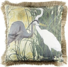 Sametový polštář Volavky se zlatými třásněmi Frill - 45*45*10cm