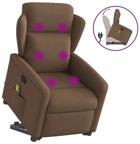 Zvedací masážní polohovací křeslo hnědé textil 3303148
