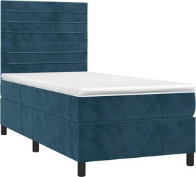Box spring postel s matrací a LED tmavě modrá 100x200 cm samet 3136171