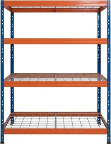 Kovový regál RIVET PRO 180x120x60 ocelová mřížka 4 úrovně modro-oranžová