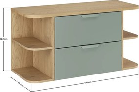 Závěsná skříňka pod umyvadlo Aster Ovalia s deskou 100 cm dub cremona/zelená