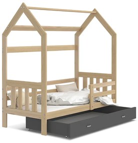 BabyBeds Dětská postel domeček se zábranou a úložným prostorem borovice Velikost postele: 160x80 cm, Barva šuplíku: Grafit