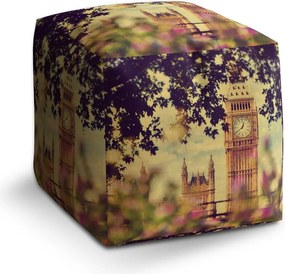 Sablio Taburet Cube Londýn Big Ben Flowers - 50x50x50 cm