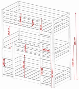 Dětská třípatrová postel TEDDY - 200x90 cm - bílá