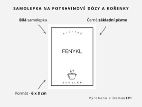 FENYKL - omyvatelná samolepka na kořenky, výběr rozměrů Ø 5 cm / 5 x 5 cm / 6 x 8 cm | DomaLEP tvar: OBDÉLNÍK, barva: BÍLÁ - ČERNÉ písmo, velikost: š. 6 cm x v. 8 cm – základní písmo