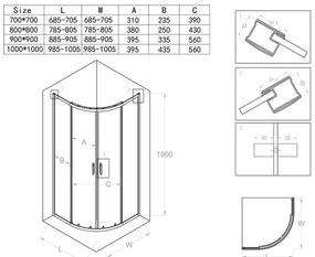 BPS-koupelny Čtvrtkruhový sprchový kout HYD-RK94C 100x100 cm chrom/transparent + vanička HYD-RSV-SXL01A bílá