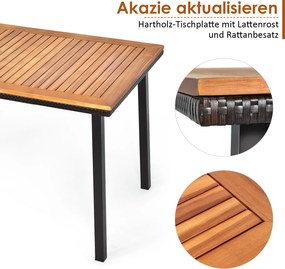Costway Zahradní stůl s otvorem na slunečník akátové dřevo – 140 × 75 × 76 cm