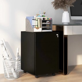 Vinsetto skříň na dokumenty uzamykatelná se zásuvkami 37L x 43,5W x 60H cm pojízdná s brzdami 3stupňová nastavitelná ocelová tyč černá | Aosom.de