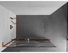 Mexen Kioto+ L, sprchová zástěna Walk-In s poličkou a věšákem 100 x 200 cm, 8mm čiré sklo bílý vzor, ​​růžové zlato profil, 800-100-123-60-97