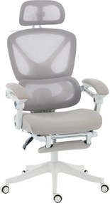 HOMCOM Kancelářská židle, ergonomická židle k psacímu stolu s opěrkou nohou, houpací funkcí, opěrkami rukou, síťovina, šedá