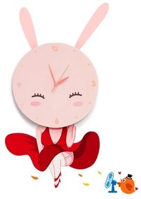 Dětské nástěnné svítidlo s hodinami Bunny Clock, 1x růžové plastové stínítko
