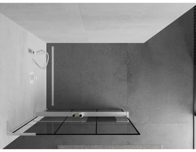Mexen Kioto+ L, sprchová zástěna Walk-In s poličkou a věšákem 120 x 200 cm, 8mm čiré sklo černý vzor, ​​bílý profil, 800-120-123-20-77