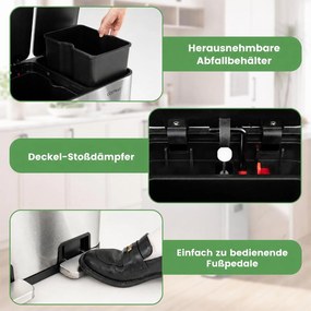Costway Nerezový odpadkový koš 45 l se 3 pedály