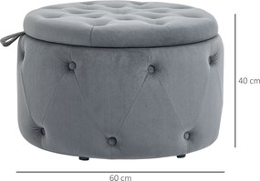 HOMCOM puf s úložným prostorem čalouněný taburet úložný box kulatý otoman s víkem sametový vzhled šedý Ø60 x 40 cm do obývacího pokoje a ložnice | Ao…