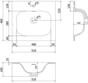 Mexen Vela, umyvadlo zapuštěné do desky, 51 × 46,5 cm, černá matná, 25235071