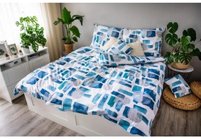 Cotton House Povlečení 3dílné LP DITA- Abstract blue / 70x90+140x200cm / bavlna + povlak na polštář 40x40cm