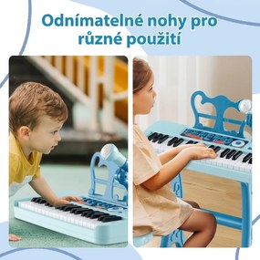 Dětské klávesy s mikrofonem a stoličkou, modré TM10096BL