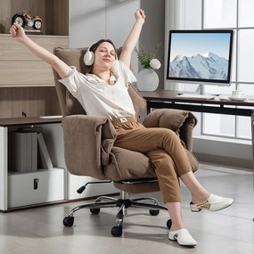 HOMCOM Ergonomická kancelářská židle, naklápěcí opěrka zad, podnožka, měkká látka, světle hnědá