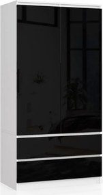 Šatní skříň S90 2D2SZ bílá/černý lesk