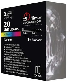 Vánoční osvětlení EMOS D3AM04 ZY1951 20LED nano řetěz stříbrný 1,9m 2xAA multicolor s časovačem