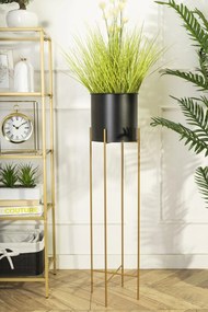KOVOVÝ KVĚTINÁČ SE STOJÁNEM GLAMOUR 95X24 CM ČERNÁ/ZLATÁ