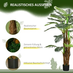 HOMCOM Umělé rostliny, umělá palma, 160 cm umělá rostlina s 36 větvemi, pokojová rostlina, umělý strom, rostlinná dekorace do interiéru, exteriéru, z…