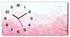 Wallmuralia Skleněné hodiny na stěnu tiché Květy višně 60x30 cm